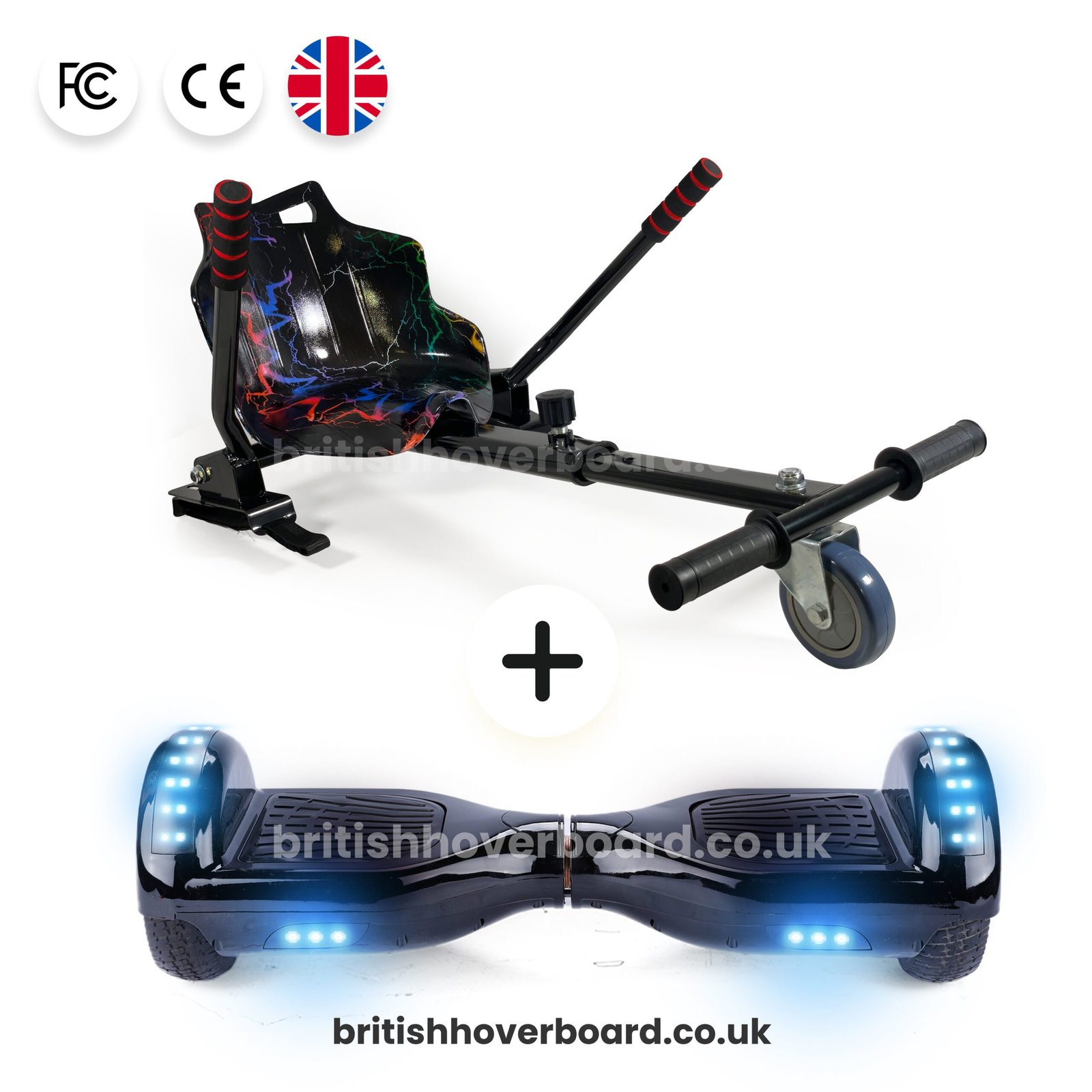 Black 6.5 Bluetooth Hoverboard Black Lighten Hoverkart Bundle